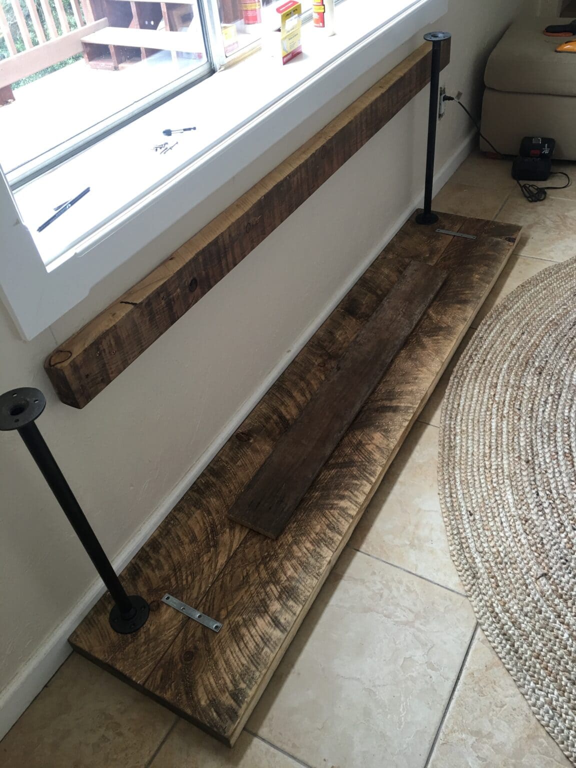 DIY Pipe Leg Desk & Rustic Wood Bench Tutorial - Jenna Sue Design