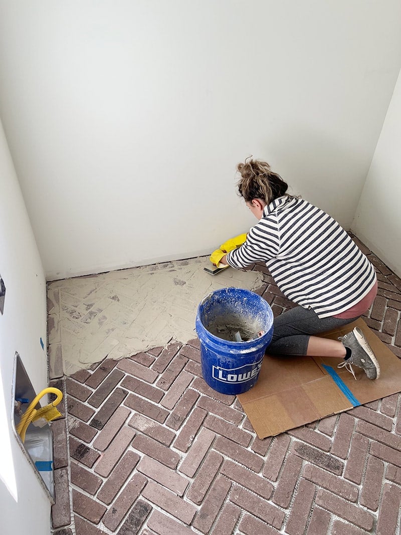 How to install herringbone brick floor tile - Jenna Sue Design