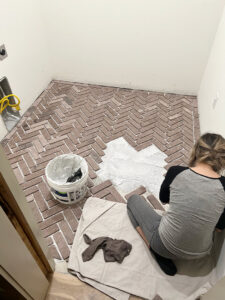 How to install herringbone brick floor tile - Jenna Sue Design