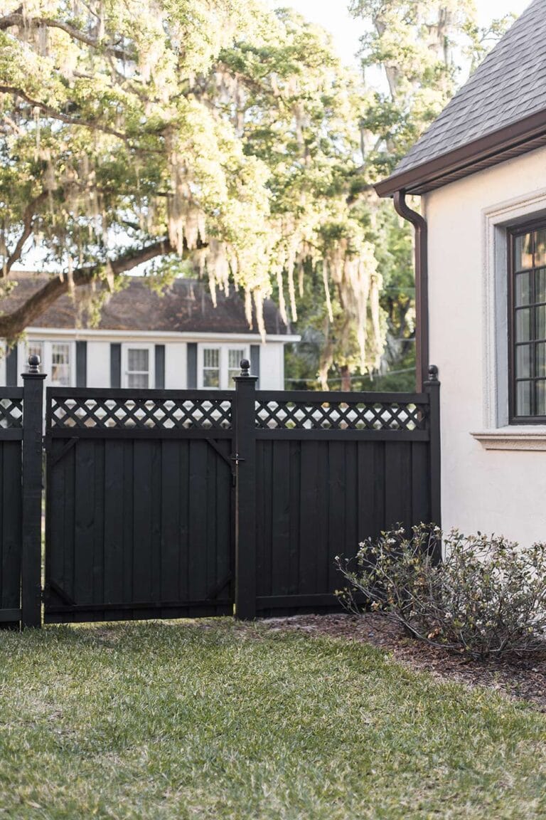 Black wood fence and DIY arbor reveal - Jenna Sue Design