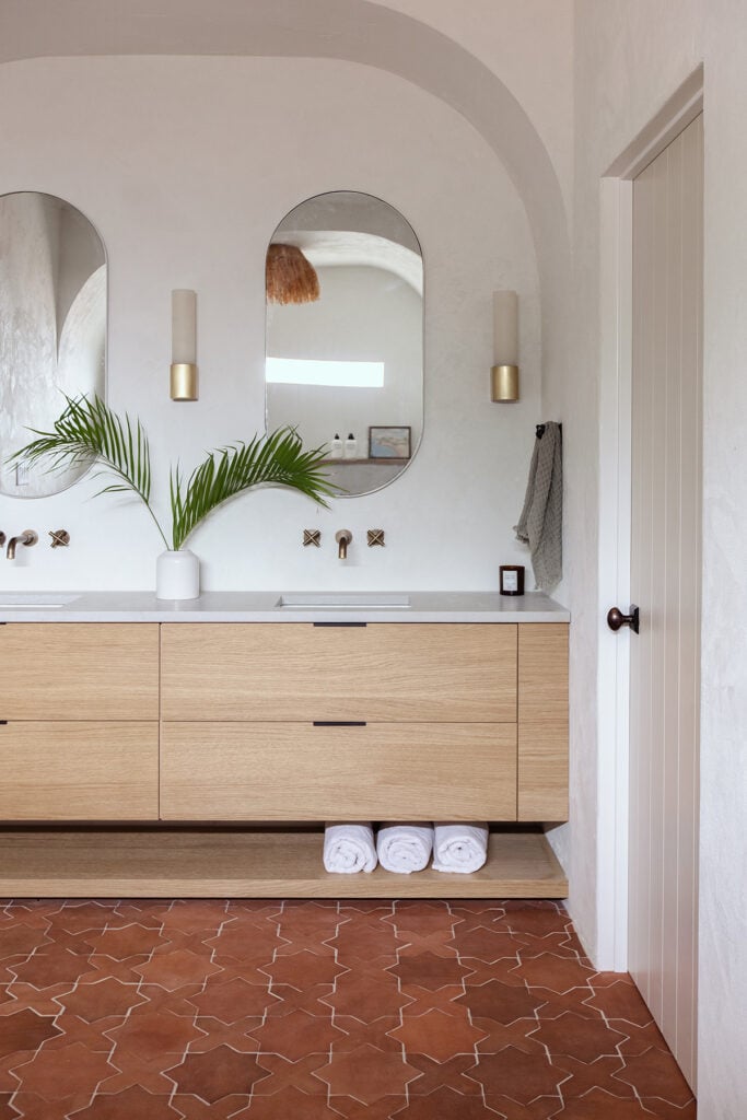 Modern Mediterranean Bathroom Reveal - Jenna Sue Design