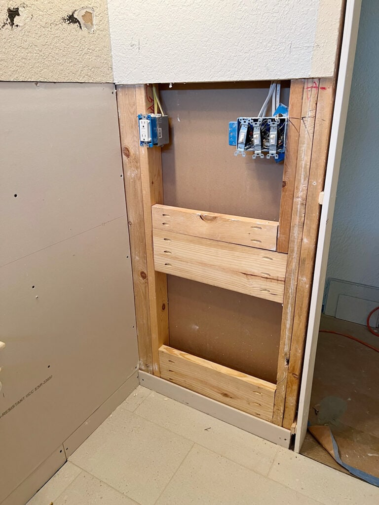 Custom built in bathroom vanity with microcement - Jenna Sue Design