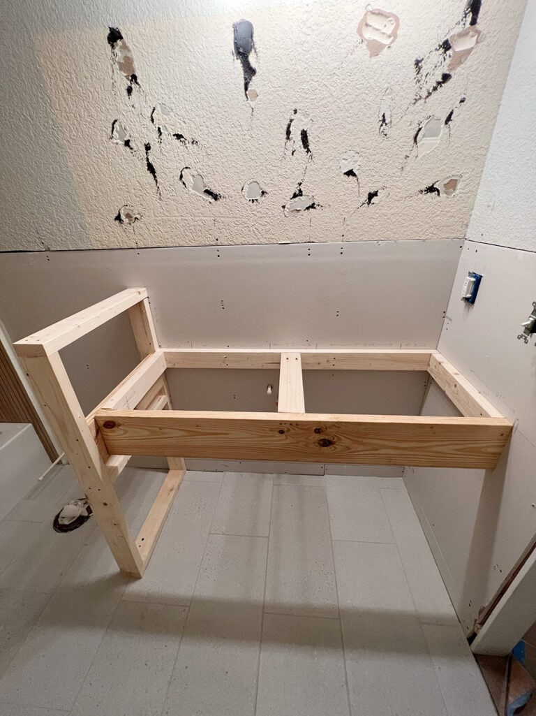 Custom built in bathroom vanity with microcement - Jenna Sue Design