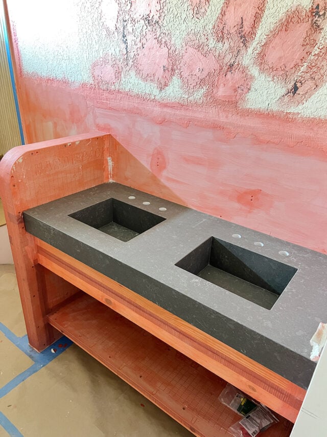 Custom built in bathroom vanity with microcement - Jenna Sue Design