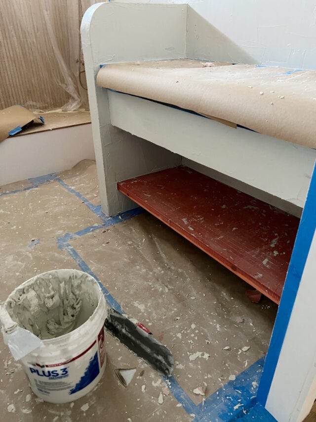 Custom built in bathroom vanity with microcement - Jenna Sue Design