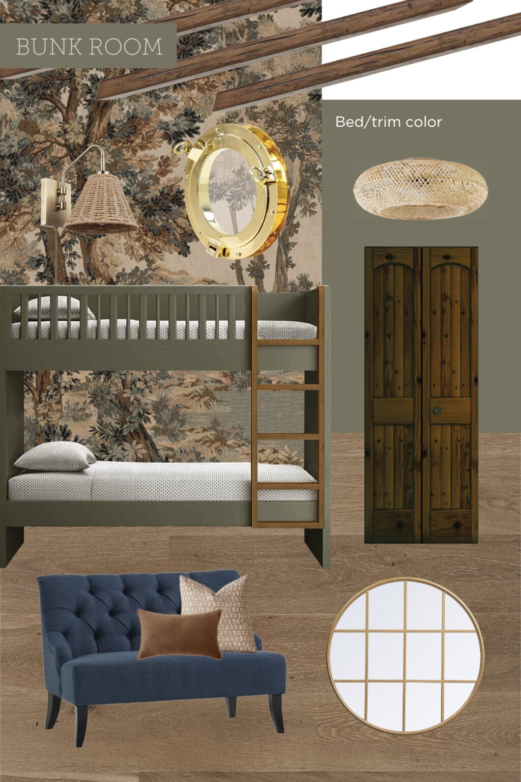 Spanish Sanctuary Bunk Room Design Plan - Jenna Sue Design