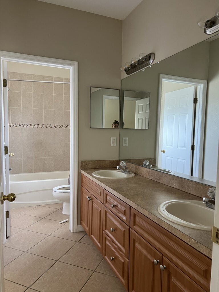 Spanish Sanctuary Jack & Jill Bathroom Plan - Jenna Sue Design