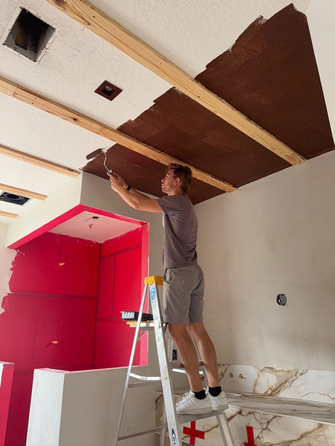 DIY Wood Plank and Beam Ceiling - Jenna Sue Design